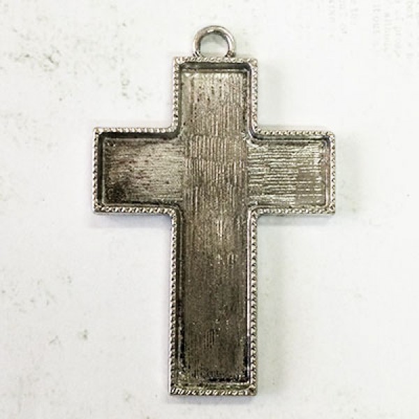 80x50mm Large Antique Silver Plated Cross Pendant Bezel Setting - Each ...