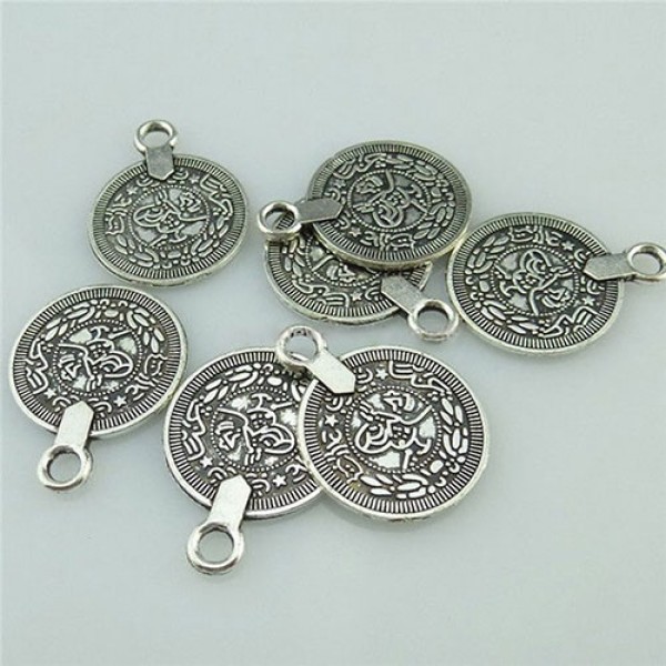 17x22mm Vintage Style Antique Silver Plated Coin Charms - Pack of 4 ...