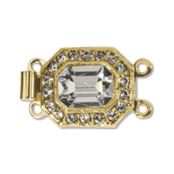 22x12mm 2-Strand Hex Gold Plated European Clasp w-Crystals - Each ...