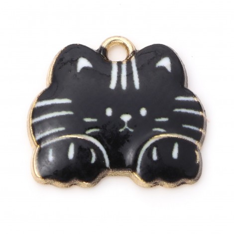 16x18mm Gold Plated Enamelled Black Cat Charm - Pack of 2 | Animals ...