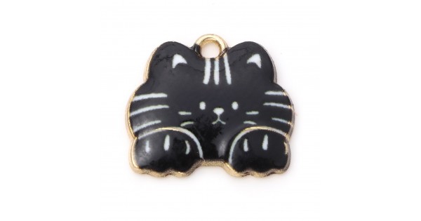 16x18mm Gold Plated Enamelled Black Cat Charm - Pack of 2 | Animals ...