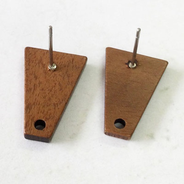 18x12x2.6mm Trapezoid Mahogany Wood Earring Posts w-Stainless Steel ...
