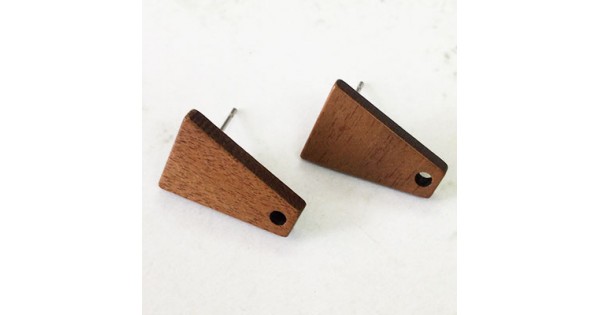 18x12x2.6mm Trapezoid Mahogany Wood Earring Posts w-Stainless Steel ...
