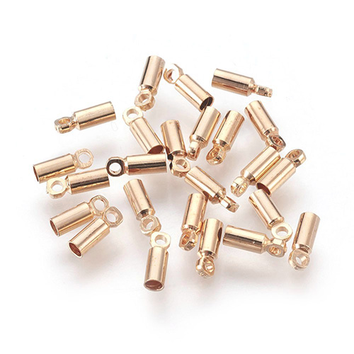2x6mm (1.5mm ID) Light Gold Plated Brass Cord End Caps with Loop - Pack ...