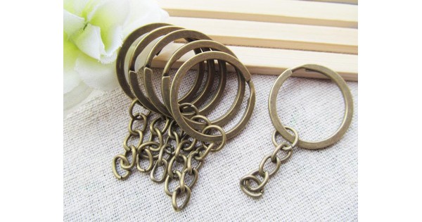 30mm Round Split Ring Keyring with 34mm Chain - Ant Bronze - Pack of 2 ...