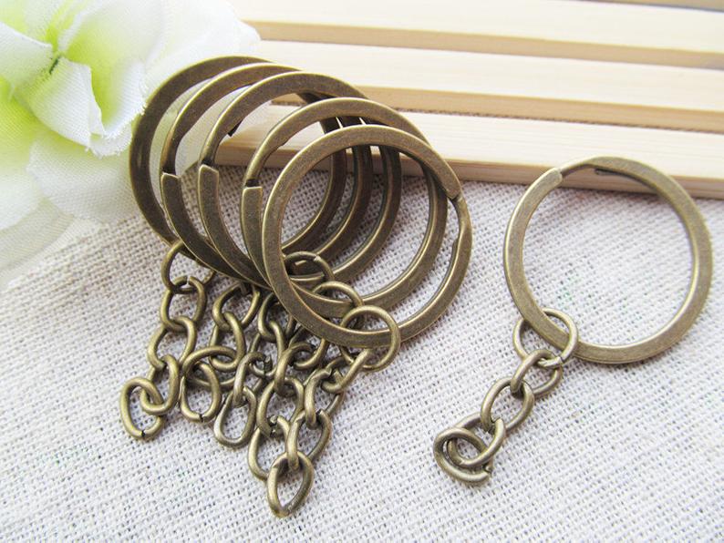 30mm Round Split Ring Keyring with 34mm Chain - Ant Bronze - Pack of 2 ...