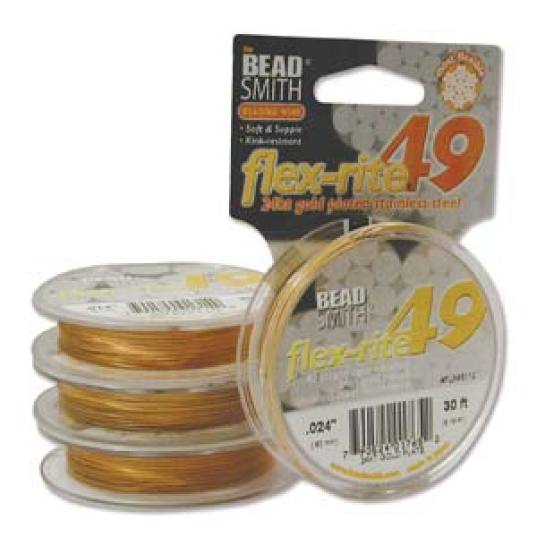 .024" 49str Flexrite Beading Wire - 24Kt Gold Plated - 30ft | Flex Rite ...
