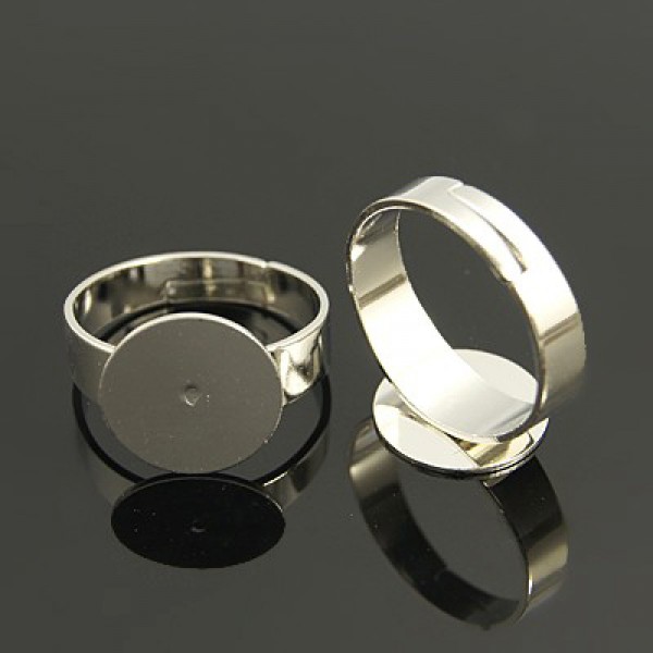12mm Flat Pad Platinum Silver Plated Adjustable Ring Bases - Pack of 4 ...