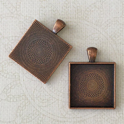 25mm ID Antique Copper Square Bezel Pendant Setting | BASEMETAL BEZELS ...