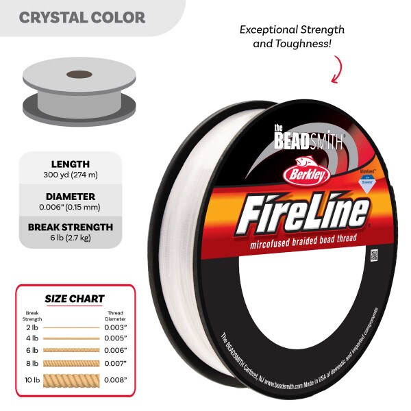 FireLine 6lb Braided Bead Thread - Crystal - 006"- 300yd | Micro Braided...