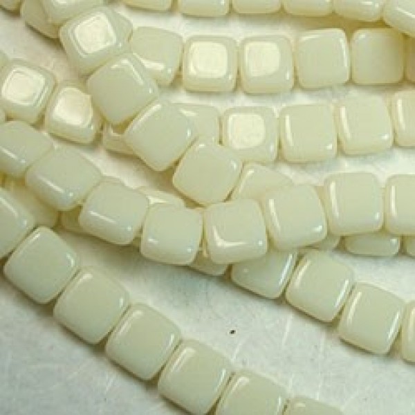 6mm Czechmates Two Hole Tile Beads - Opaque Light Beige - Pack of 20 ...
