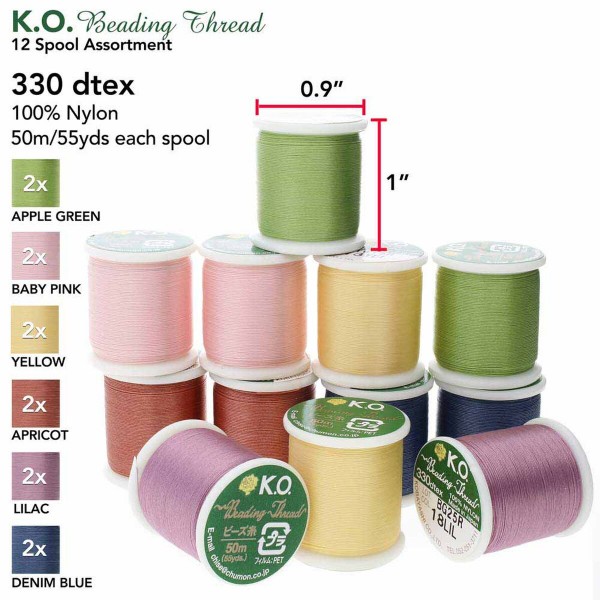 KO Thread Assortment 2 - 12 x 50 metre spools | Fine Nylon Beading ...