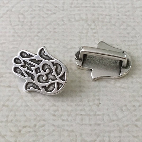 10mm Flat Leather Regaliz Hamsa Hand Slider - Antique Silver - Each ...