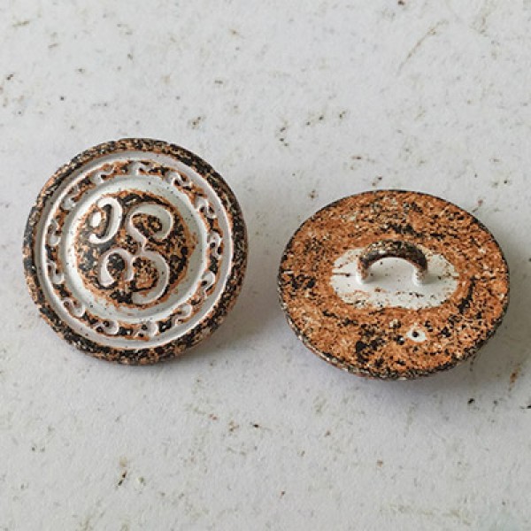 20mm White w-Rust Patina Om Metal Button with Shank - Each | Buttons ...