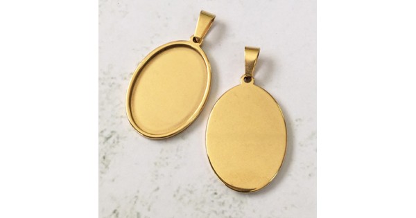 18x25mm ID Oval Gold Stainless Steel Bezel Pendant Setting | BASEMETAL ...