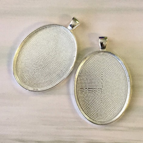 Bright Silver Plated 40x30mm Oval Bezel Pendant Setting | BASEMETAL ...