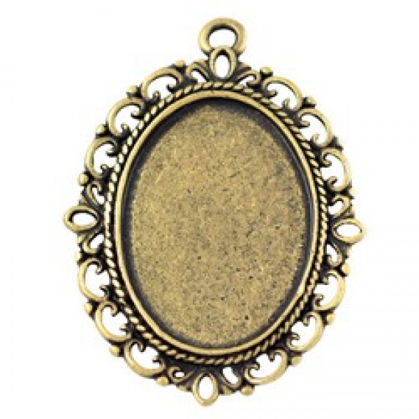 39x27mm OD Ant Gold Oval Filigree Bezel Pendant | BASEMETAL BEZELS ...