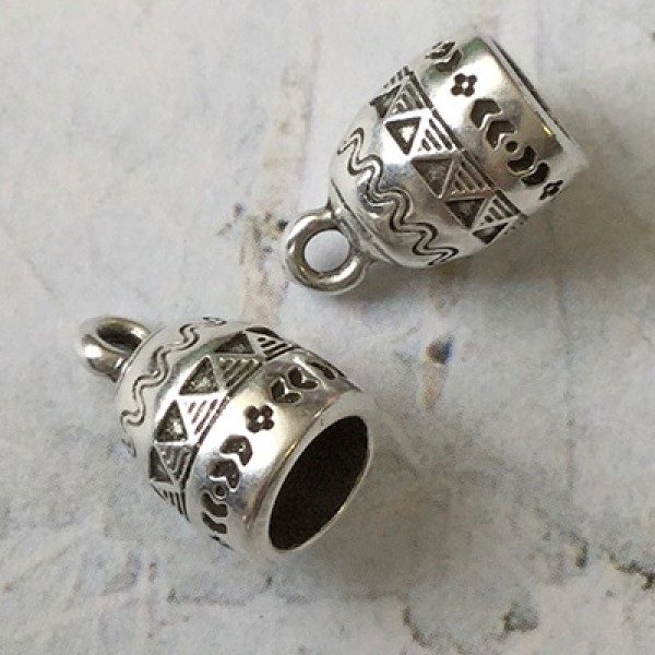 6mm ID Antique .999 Fine Silver Plated Cord Ends with Loop - Per Pair ...