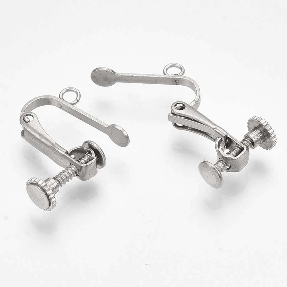 15mm 304 Stainless Steel Screw Back Clip-on Earrings with Loop ...