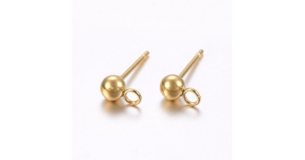 4mm Gold 304 Stainless Steel Ball Posts with Drop Loop - 2 pair ...