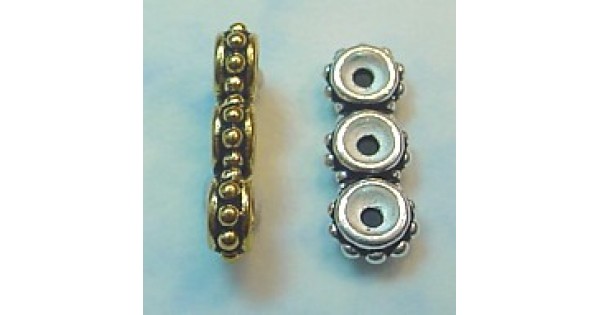 15mm TierraCast Beaded 3-Hole Spacer Bars - Ant Gold | SPACER + END ...