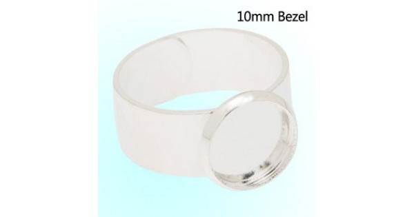 Silver Plated Brass Adj Cuff Ring with 10mm ID Bezel | Rings | Over the ...