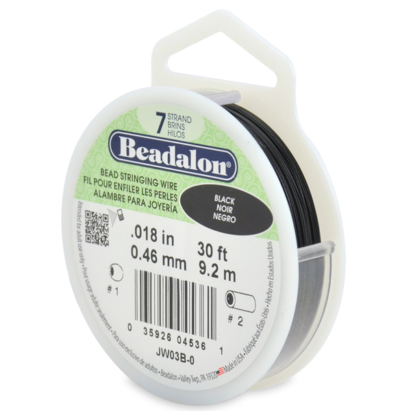 .018" 7 Strand Beadalon Beading Wire - Black - 30ft (9.2m) | BEADALON BE...